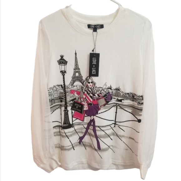 Love + Lace | Sweaters | Nwt Love Lace Paris Themed Graphic Sweater ...